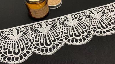 China 10cm Width Milk Silk Floral Lace Trim with Scalloped Edge and 3D Floral Pattern for Dress and Home Decor for sale