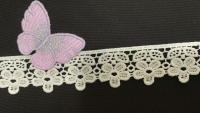 China White Polyester Water‑Soluble Lace Trim, Small Floral Embroidered Scalloped Lace for Sewing Apparel & Home Decor for sale