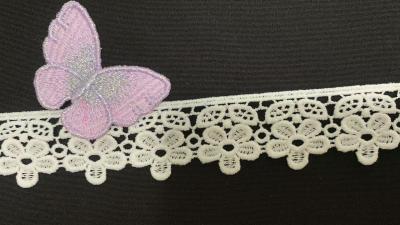 China White Polyester Water‑Soluble Lace Trim, Small Floral Embroidered Scalloped Lace for Sewing Apparel & Home Decor for sale
