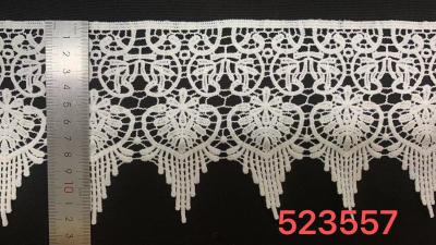 China 12.3cm Width Milk Yarn Lace Trim with Unique Heart Pattern and Soft Smooth Handfeel for Boutique Dresses for sale
