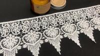 China 12.3cm Width Milk Yarn Lace Trim with Unique Heart Pattern and Soft Smooth Handfeel for Boutique Dresses for sale