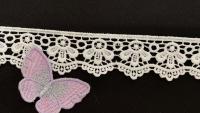 China 3.2cm Milk Yarn Water Soluble Lace Trim with Neat Cyclic Floral Pattern and Scalloped Bottom Edge for Dress and Lingerie for sale