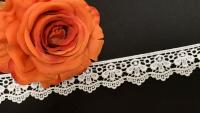 China 3.2cm Milk Yarn Water Soluble Lace Trim with Neat Cyclic Floral Pattern and Scalloped Bottom Edge for Dress and Lingerie for sale