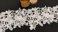 China 13cm Width Milk Yarn Lace Trim with Blooming Floral Openwork Pattern and Soft Fine Texture for Couture Apparel for sale