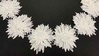China 11.5cm Width Milk Yarn Lace Trim with Large Raised Three Dimensional Floral Motif and Fine Hollow Workmanship for sale