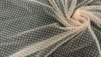 China Flocked Mesh Fabric with Pink Dot Pattern Lightweight Breathable Tulle for Dress Blouse Decoration for sale