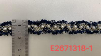 China 2.5cm Width Pearl Beaded Tweed Trim with Rough Fringe Edge and Faux Pearl Decoration for Bulk Supply for sale