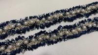 China 2.5cm Width Pearl Beaded Tweed Trim with Rough Fringe Edge and Faux Pearl Decoration for Bulk Supply for sale