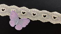 China Premium Cotton Chicken Lace Trim with Hollow Heart Pattern and Wavy Scallop Border Lightweight Fabric for sale
