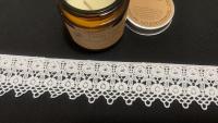 China 4cm Width Milk Yarn Lace Trim with Scallop Bottom Edge and Fine Hollow Texture for Garment Trimming for sale
