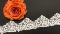 China 6cm Width Milk Yarn Lace Trim with Elegant Floral Design and Wavy Scalloped Border for Dress Decoration for sale