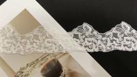 China 6cm Width Milk Yarn Lace Trim with Elegant Floral Design and Wavy Scalloped Border for Dress Decoration for sale