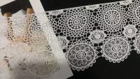 China 18cm Width Milk Yarn Lace Trim with Multi-tier Circular Rosette Motifs and Large-width Hollow Lace for Dress Hem Decoration for sale