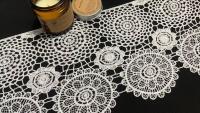 China 18cm Width Milk Yarn Lace Trim with Multi-tier Circular Rosette Motifs and Large-width Hollow Lace for Dress Hem Decoration for sale