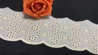 China 7.5cm Width Cotton Chicken Lace Trim with Small Floral-Geometric Eyelet Motifs and Soft Wavy Scallop Edge for Garment Trimming for sale