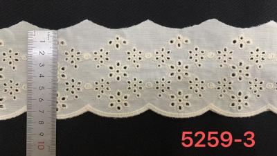 China 7.5cm Width Cotton Chicken Lace Trim with Small Floral-Geometric Eyelet Motifs and Soft Wavy Scallop Edge for Garment Trimming for sale