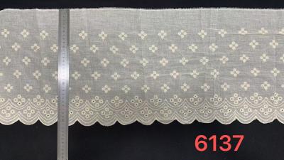 China 31.5cm Width Cotton Chicken Lace Trim with Scattered Small Flower Embroidery and Scalloped Edge for Dress Blouse Home Textile for sale