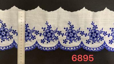 China 14cm Width Cotton Chicken Lace Trim with Floral Embroidery and Scalloped Edge for Dress Blouse Decoration for sale