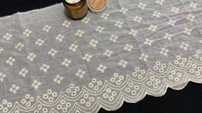 China Cotton Eyelet Embroidery Lace Trim, 30cm Wide Floral Scalloped Lace for Garment Decoration for sale