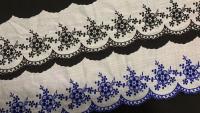 China Blue & Black Flower Cutwork Lace Trim, Cotton Polyester Embroidery Scalloped Edge Lace Fabric for sale