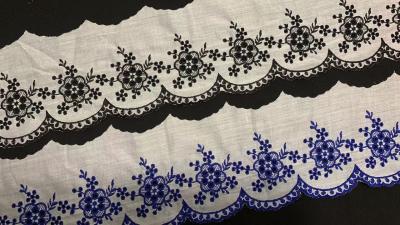 China Blue & Black Flower Cutwork Lace Trim, Cotton Polyester Embroidery Scalloped Edge Lace Fabric for sale