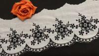 China Blue & Black Flower Cutwork Lace Trim, Cotton Polyester Embroidery Scalloped Edge Lace Fabric for sale