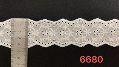 China Cotton Chicken Lace Trim with Repeated Circular Floral Embroidery Wavy Scallop Edge and Soft Breathable Texture for Garment Trimming for sale