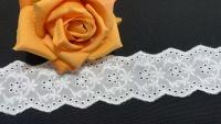 China Cotton Chicken Lace Trim with Repeated Circular Floral Embroidery Wavy Scallop Edge and Soft Breathable Texture for Garment Trimming for sale