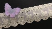 China Cotton Chicken Lace Trim with Delicate Bow Embroidery Wavy Scalloped Borders and Neat Hollow Eyelet Details for Garment Trimming for sale