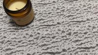 China Stretchy Lace Fabric with Irregular Leaf-shaped Motifs and Fine Mesh Base for Soft Elastic Feel in Dress and Ladies Apparel for sale