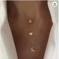 China Star Moon Love Pendant Necklace Trendy Stacking Gold Necklaces for sale
