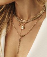 China Love Token Key Lock Necklace K Gold Stainless Steel Long Rhinestone Necklace for sale