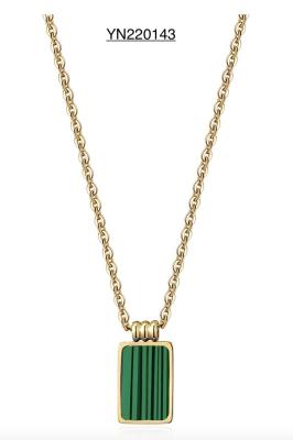 China Vintage 18k Stainless Steel Fashion Necklaces Square Green Stone Pendant Necklace for sale