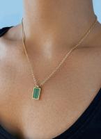 China Vintage 18k Stainless Steel Fashion Necklaces Square Green Stone Pendant Necklace for sale