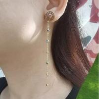 China 6cm Girls Stainless Steel Gold Earrings Long Dangle Colored Rhinestone Earrings for sale