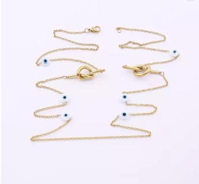 China Long Stainless Steel Fashion Necklaces Blue Eyeball Mashup Stacked Gold Necklaces for sale