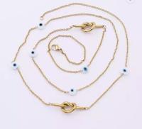 China Long Stainless Steel Fashion Necklaces Blue Eyeball Mashup Stacked Gold Necklaces for sale