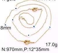 China Long Stainless Steel Fashion Necklaces Blue Eyeball Mashup Stacked Gold Necklaces for sale