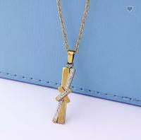 China Gold Stainless Steel Jewelry Set X Shaped Rhinestone Stud Earrings And Necklace Set for sale