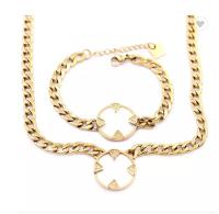 China K Gold Stainless Steel Jewelry Set Lush Simple White Fritillary Inlaid Chain Bracelet for sale