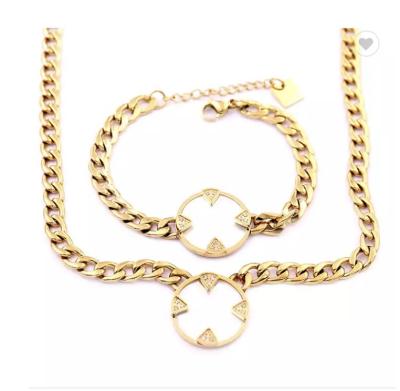 China K Gold Stainless Steel Jewelry Set Lush Simple White Fritillary Inlaid Chain Bracelet for sale