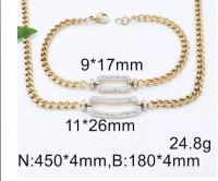 China Gold Stainless Steel Necklace Horseshoe Buckle Rhinestone Cuff Bracelet for sale