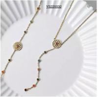 China 18k Stainless Steel Jewelry Set Hollow Color Crystal Pendant Necklace Bracelet Set for sale