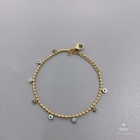 China Blue Devil's Eye Gold Bead Chain Necklace 18k Gold Plated Stainless Steel Jewelry for sale