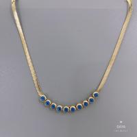China Party Stainless Steel Gold Chain Necklace Blue Opals Snake Bone Chain Necklace for sale