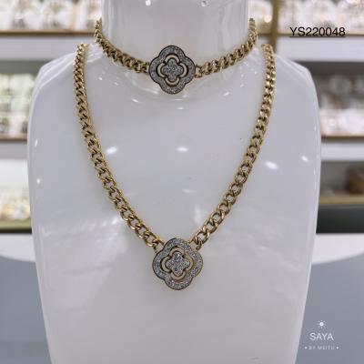 China ODM Stainless Steel Jewelry Set Rhinestone Circle Overlap Necklace Bangle Set for sale