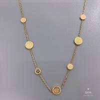 China 18 Karat Stainless Steel Gold Necklace Womens Round Openwork Pendant for sale