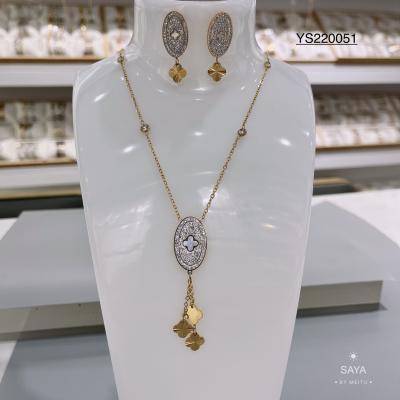 China CE 14k Gold Necklace And Earring Set SS Steel Four Leaf Clover Jewelry for sale