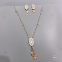China CE 14k Gold Necklace And Earring Set SS Steel Four Leaf Clover Jewelry for sale