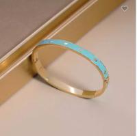 China Luxury Brands Enameled Blue Love Buckle Bracelet 24k Gold Stainless Steel Bangle for sale